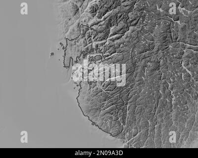 Rogaland, county of Norway. Grayscale elevation map with lakes and ...