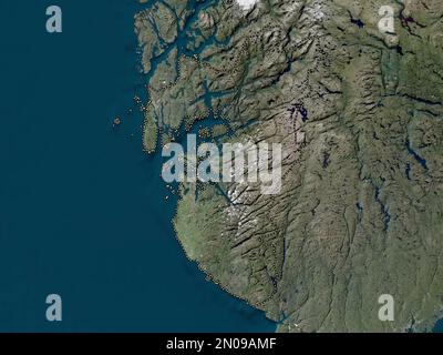 Rogaland, county of Norway. Low resolution satellite map. Locations of ...