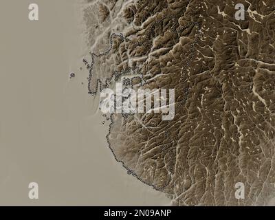 Rogaland, county of Norway. Colored elevation map with lakes and rivers ...