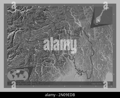 Viken, county of Norway. Grayscale elevation map with lakes and rivers ...