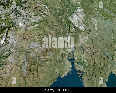 Viken, county of Norway. High resolution satellite map. Locations of ...