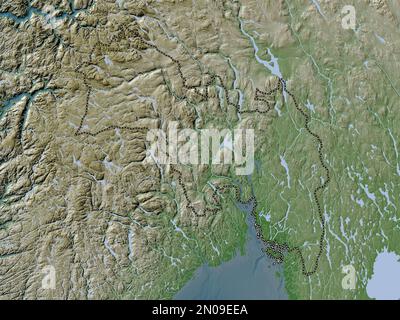 Viken, county of Norway. Colored elevation map with lakes and rivers ...