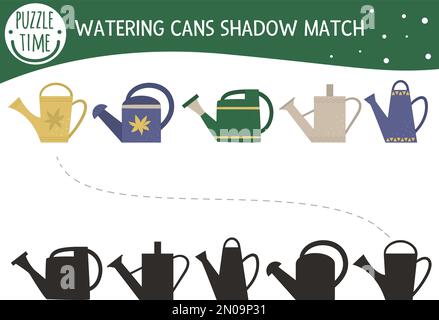 Shadow matching activity for children with garden symbols. Preschool ...