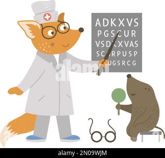 Vector animal nurse treating patient. Fox giving hedgehog an injection ...