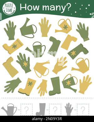 Vector searching game for children with watering cans in spring garden ...
