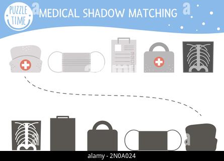 Shadow matching activity for children with medical equipment. Medicine ...