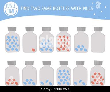 Matching game with pills and bottles. Medical math activity for ...