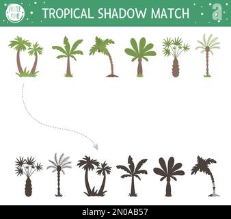 Tropical shadow matching activity for children. Preschool jungle puzzle ...