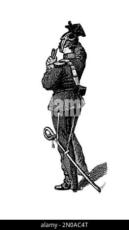 19th-century engraving depicting German military unit in XIX century ...
