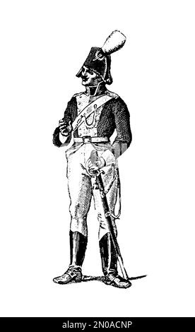 Antique illustration of Prussian landwehr, XIX century. Corpora ...
