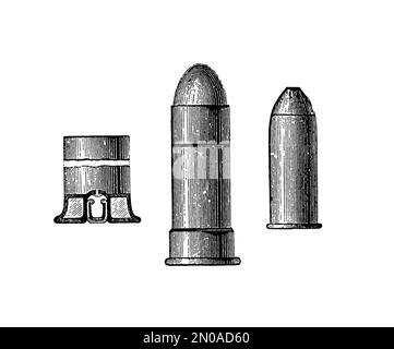 19th-century illustration depicting rifles and munitions, XIX century ...