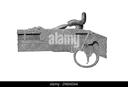 Antique engraving of rifles from XIX century - long guns, flintlock ...