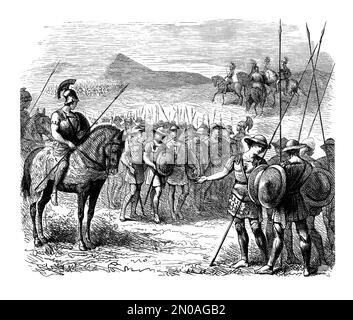 19th-century illustration of Macedonian cavalry. Engraving published in ...