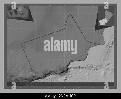 Dhofar, province of Oman. Bilevel elevation map with lakes and rivers ...