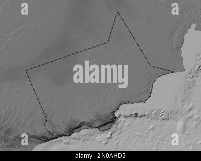 Dhofar, province of Oman. Bilevel elevation map with lakes and rivers ...