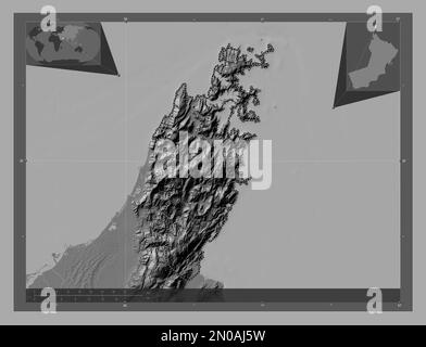 Musandam, province of Oman. Bilevel elevation map with lakes and rivers ...