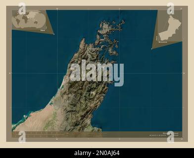 Musandam, province of Oman. High resolution satellite map. Locations of ...