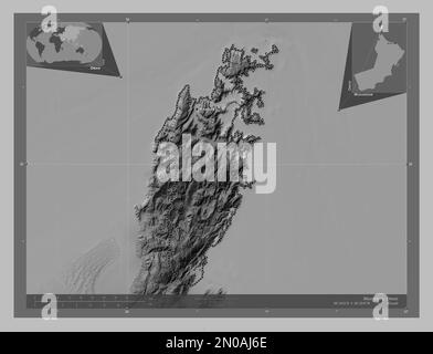 Musandam, province of Oman. Grayscale elevation map with lakes and ...