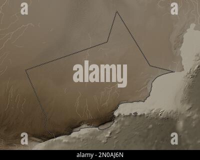 Dhofar, province of Oman. Colored elevation map with lakes and rivers ...
