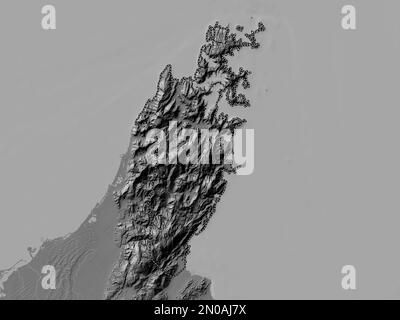 Musandam, province of Oman. Bilevel elevation map with lakes and rivers ...