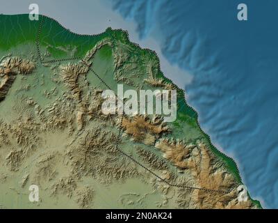Muscat, province of Oman. Colored elevation map with lakes and rivers ...