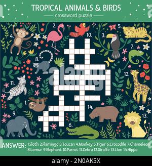 Crossword for kids with cute safari animals. Word search puzzle Stock ...