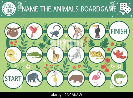 Kids board game funny african and forest animals. Vector step boardgame ...