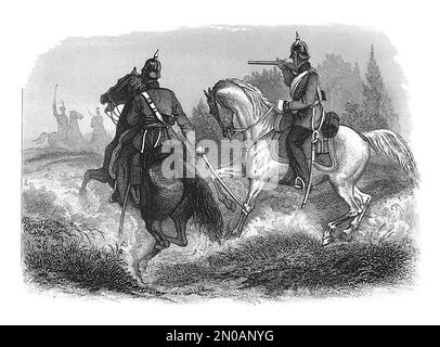 Antique 19th-century illustration of military equipment of the British ...