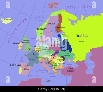 Political map of western Europe. Color illustration Stock Photo - Alamy