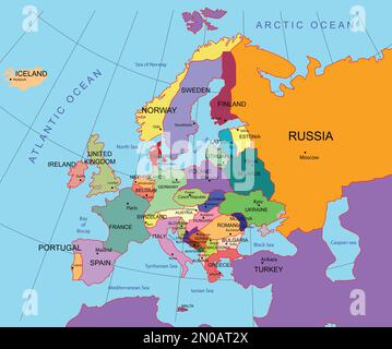 Political map of western Europe. Color illustration Stock Photo - Alamy