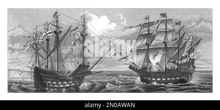 Engraving depicting a 16th century French vessel with a sternpost ...