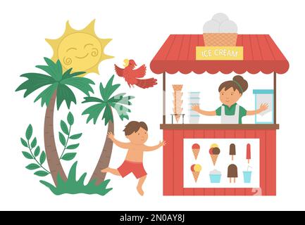 Market stall concept with ice cream shop stall illustration Stock ...