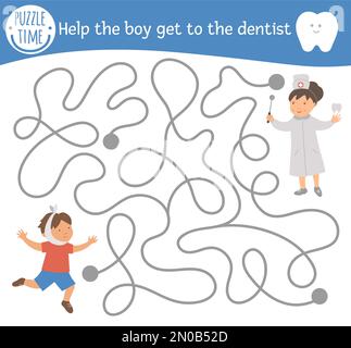 Dental care maze for children. Preschool medical activity. Funny puzzle ...