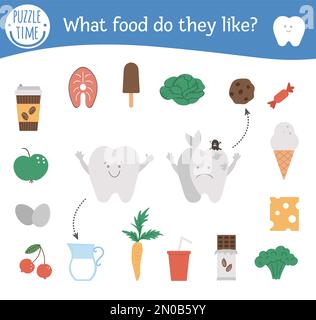 Matching game with teeth and mouth. Dental care math activity for ...