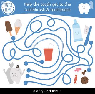 Dental care maze for children. Preschool dentist clinic activity. Funny ...