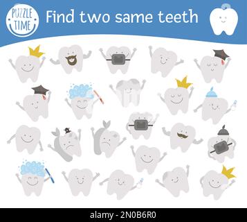 Matching game with teeth and mouth. Dental care math activity for ...