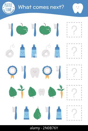 Matching game with teeth and mouth. Dental care math activity for ...