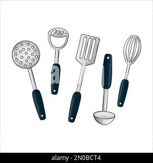Vector colored dinnerware set. Kitchen tool icons isolated on white ...