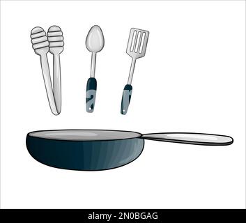 A cartoon-style frying pan isolated on a white background Stock Vector ...