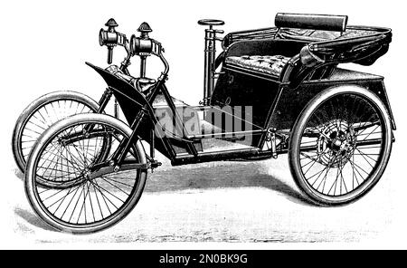 19th-century engraving of an early horseless carriage from the ...