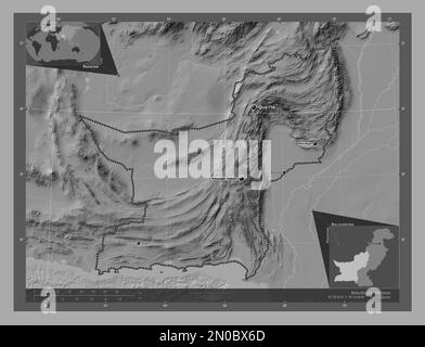 Baluchistan, province of Pakistan. Bilevel elevation map with lakes and ...