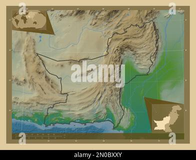 Baluchistan, province of Pakistan. Colored elevation map with lakes and ...