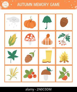 Vector forest memory game cards with cute animals. Woodland matching ...