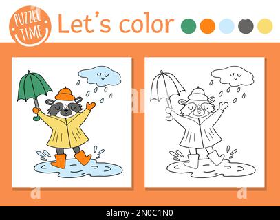 Coloring page happy raccoon. Coloring book for kids. Educational ...