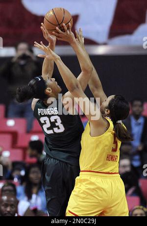 Maryland's Malina Howard, right, defends against Connecticut's Bria ...