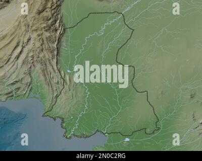 Sind, province of Pakistan. Colored elevation map with lakes and rivers ...