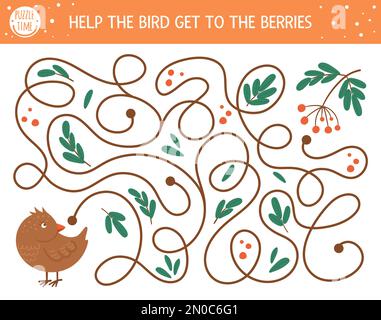Maze for children. Preschool activity with bird flying to its children ...