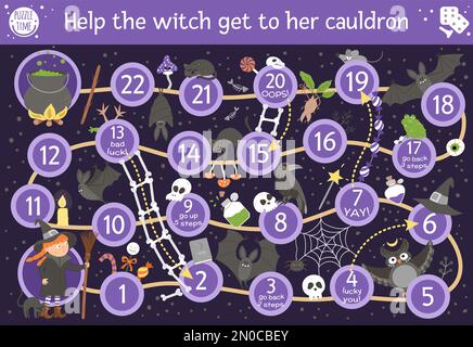 Halloween board game for children with haunted house and cute kawaii ...