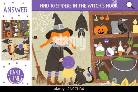 Vector Halloween searching game with haunted house and kawaii ...