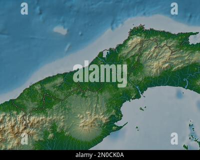 Colon, province of Panama. Colored elevation map with lakes and rivers ...